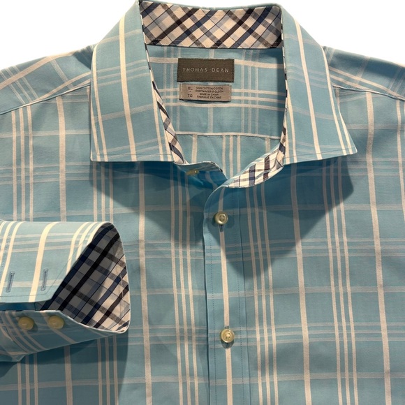 Thomas Dean | Shirts | Thomas Dean Turquoise Plaid Long Sleeve Shirt Xl ...